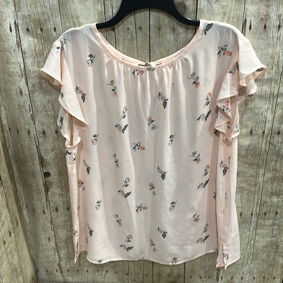 LOFT | Tops | Loft Womens Light Pink Floral Polyester Top Xl Tie Back ...